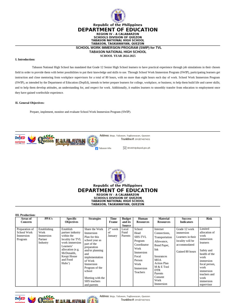 Partnership Work Immersion Action Plan Sy 2024 2025 | PDF | Evaluation | Learning