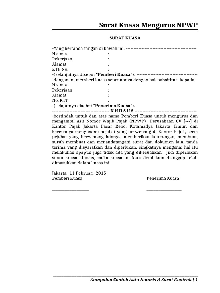 Surat Kuasa Mengurus NPWP | PDF