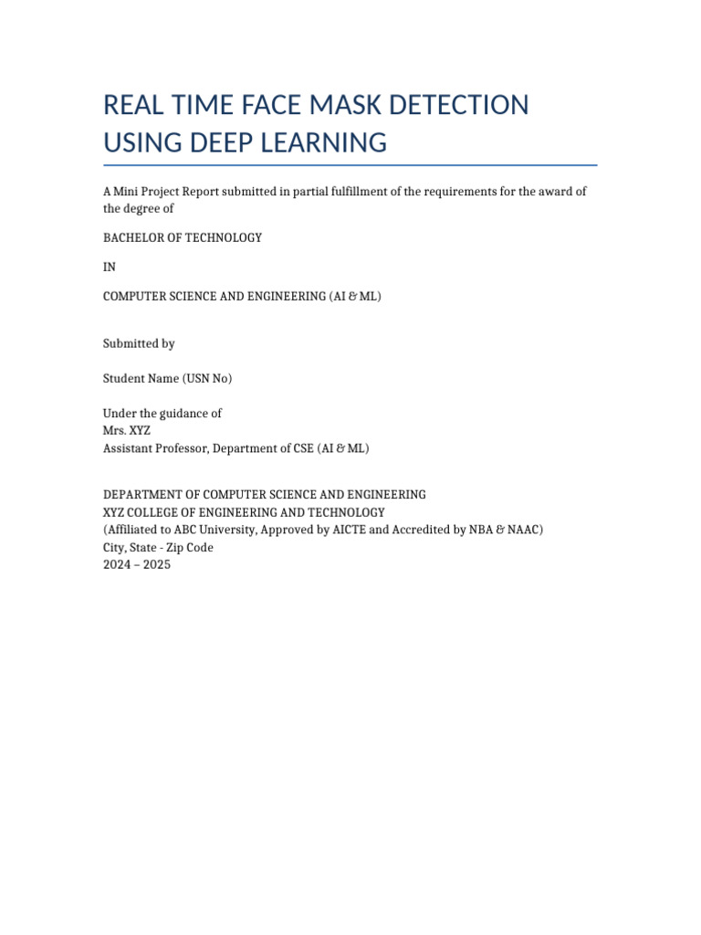 Face Mask Detection Mini Project Report | PDF