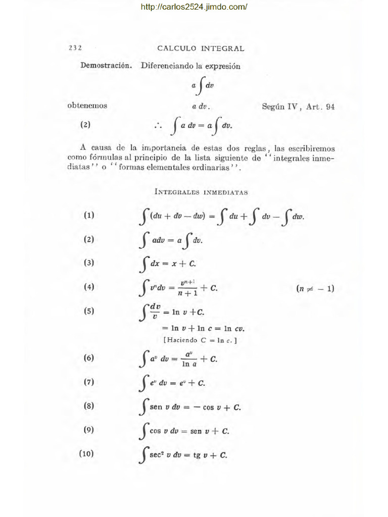 Fórmulas de Integrales | PDF