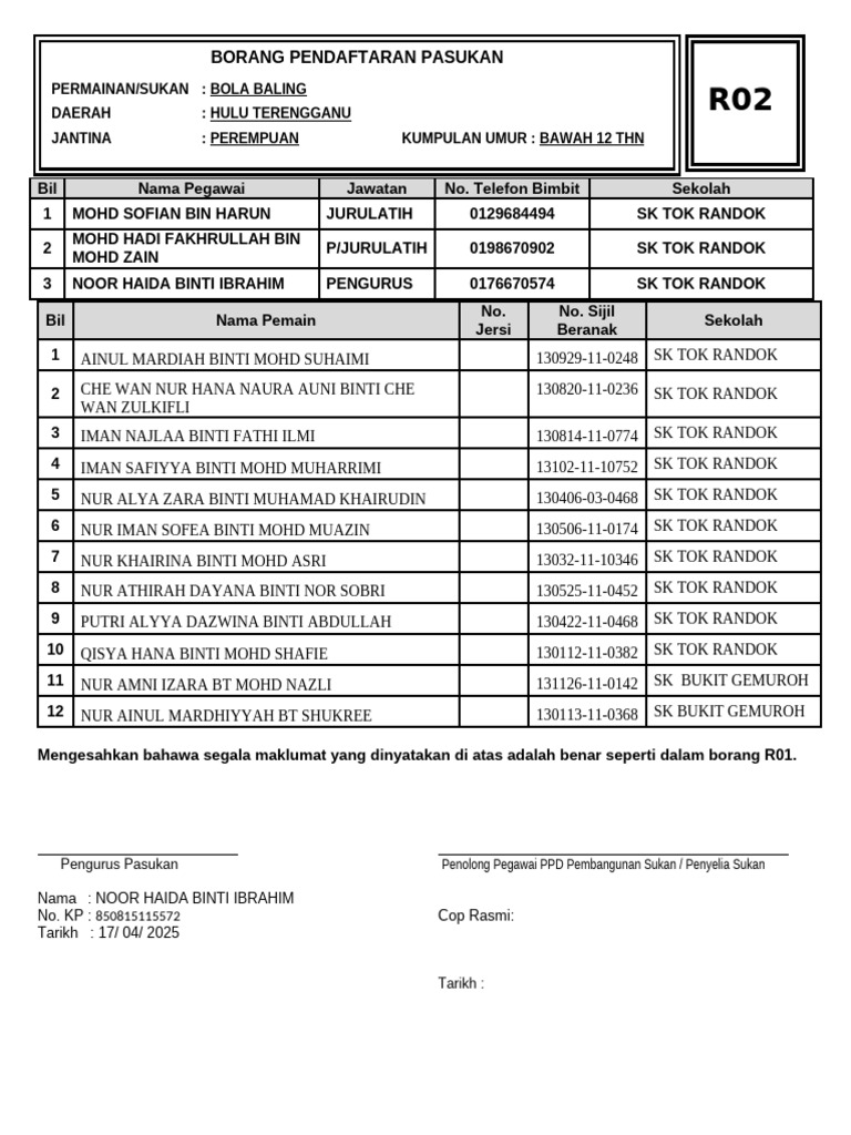 Borang Pendaftaran R02 P12 2018 | PDF