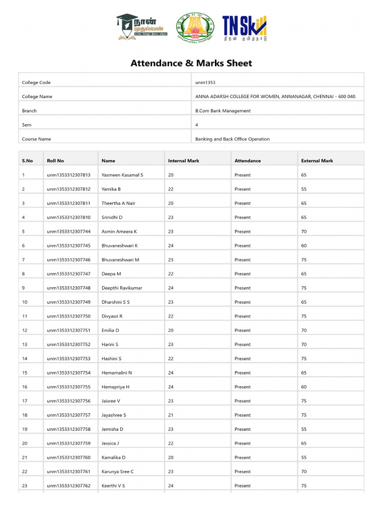 Attendance Marks Sheet | PDF