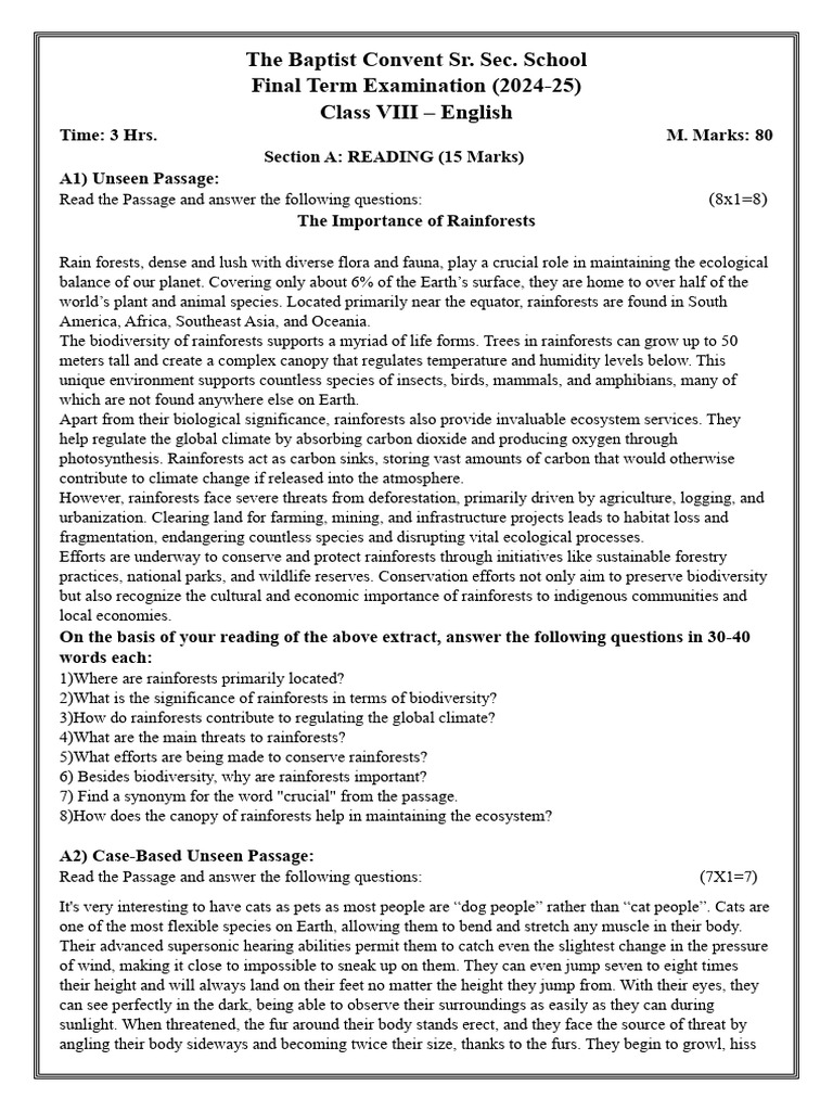 Final Term English - Grade 8 - S.T. Lawrence School | PDF | Rainforest ...