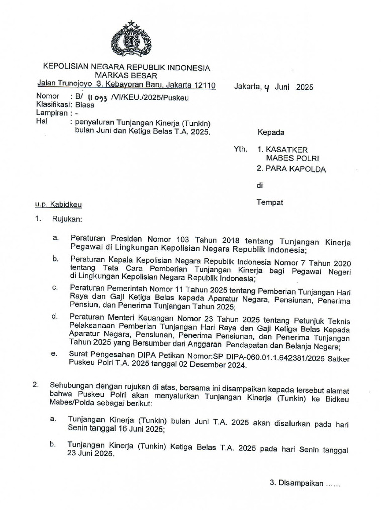 Penyaluran Tunkin Juni Dan Ketiga Belas 2025 | PDF