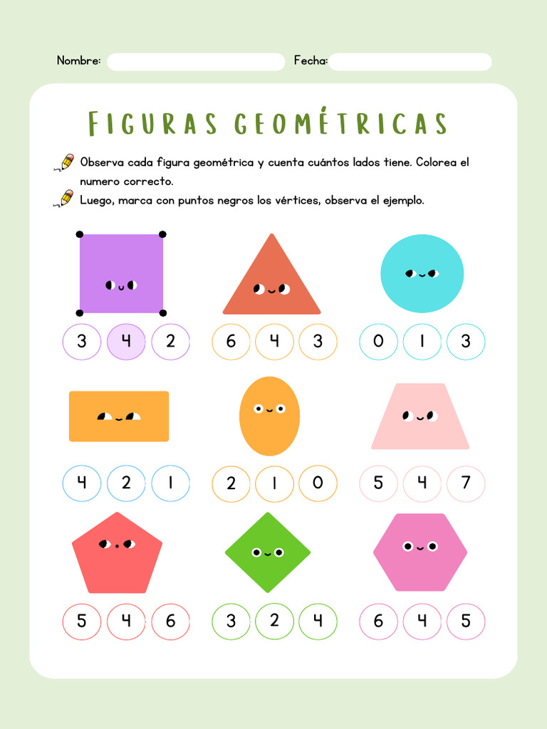 Hoja de Trabajo de Matemáticas Figuras Geométricas Interactiva Verde y ...