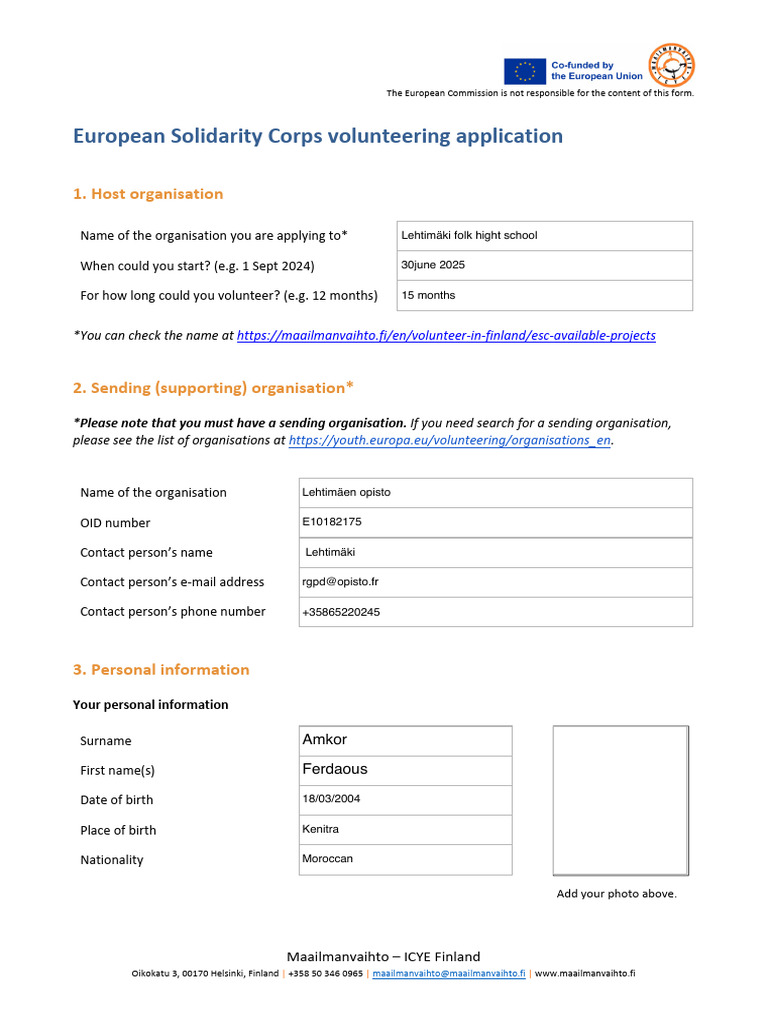 European Solidarity Corps Application | PDF | Motivation | Motivational