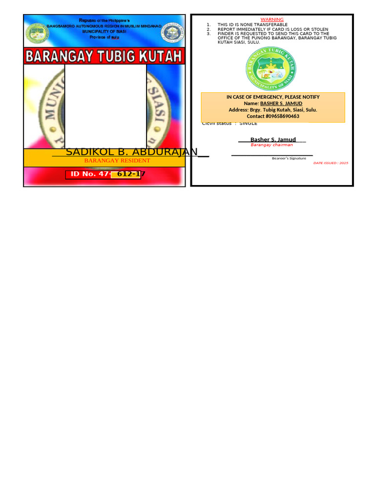 Barangay Id 2025 | PDF