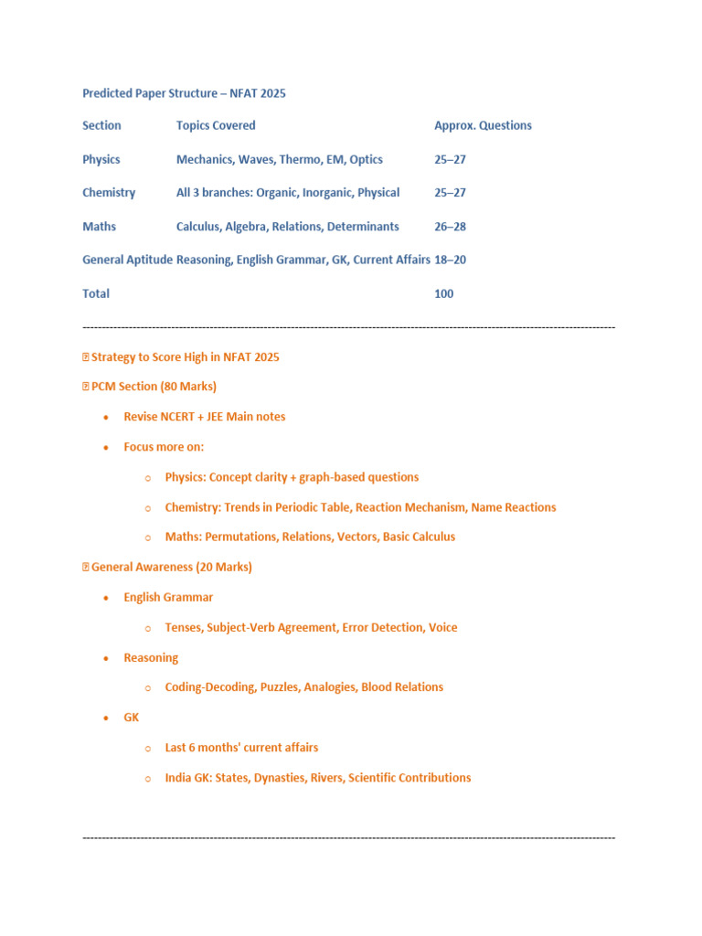 NFAT Predicted Paper Structure 2025 For Ntech Mtech by Chatgpt | PDF ...