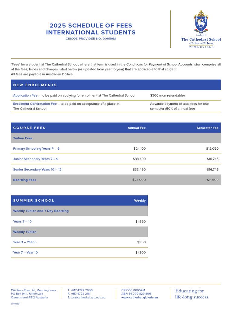 TCS 2025 International Student Fee Schedule | PDF | Fee | Services ...