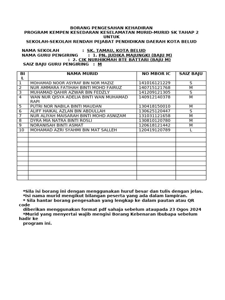 Borang Pengesahan Kehadiran | PDF
