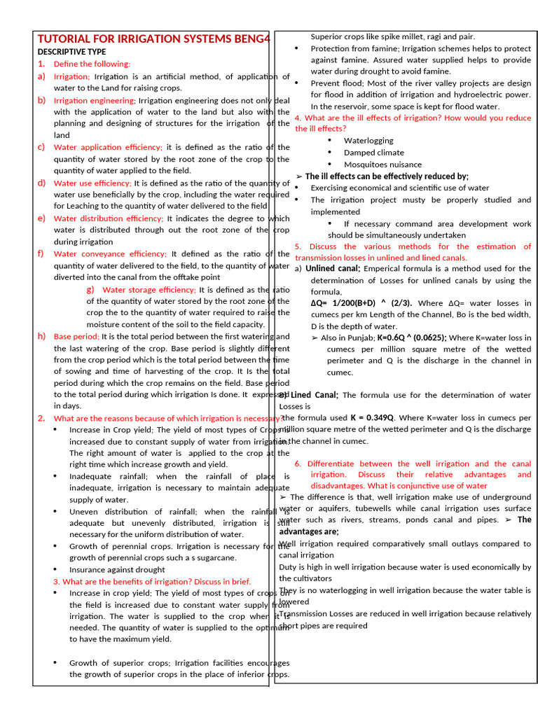 Tutorial For Irrigation Systems Beng4 | PDF | Irrigation | Water