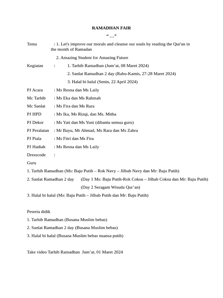 Kegiatan Ramadhan Fair 2024 SDIT FRIENDS | PDF
