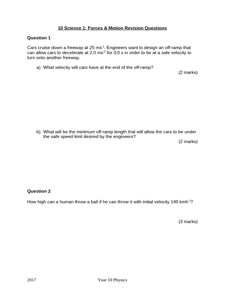 Year 10 Physics Practice Problems | PDF | Pitcher | Batting (Baseball)