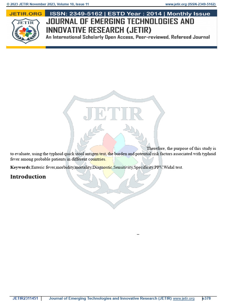 Diagnostic Value of Widal Test in The Diagnosis of Enteric Fever: A ...