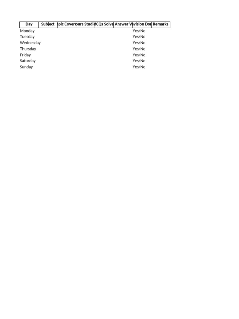 UPSC Weekly Progress Tracker | PDF