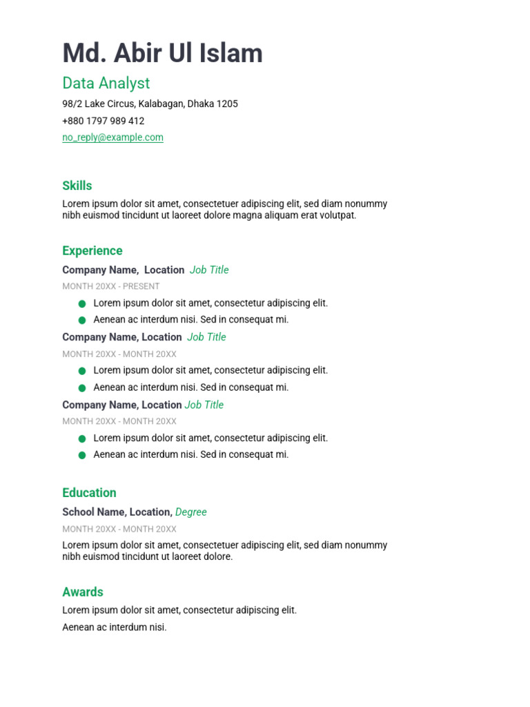 Resume of Md. Abir Ul Islam | PDF