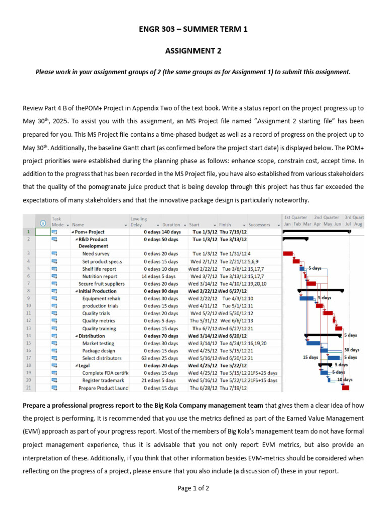 ENGR 303 Assignment 2 Progress Report | PDF
