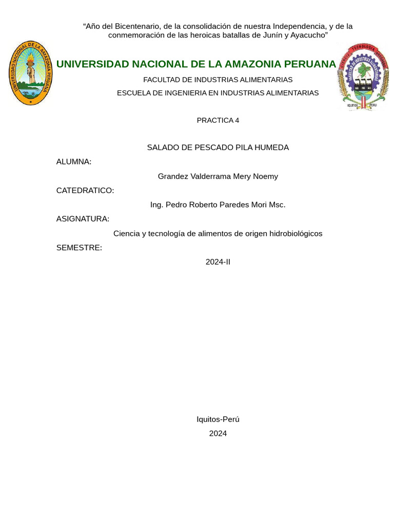 Salado de Pescado Ila Humeda Practica 4 | PDF | sal | Proteínas