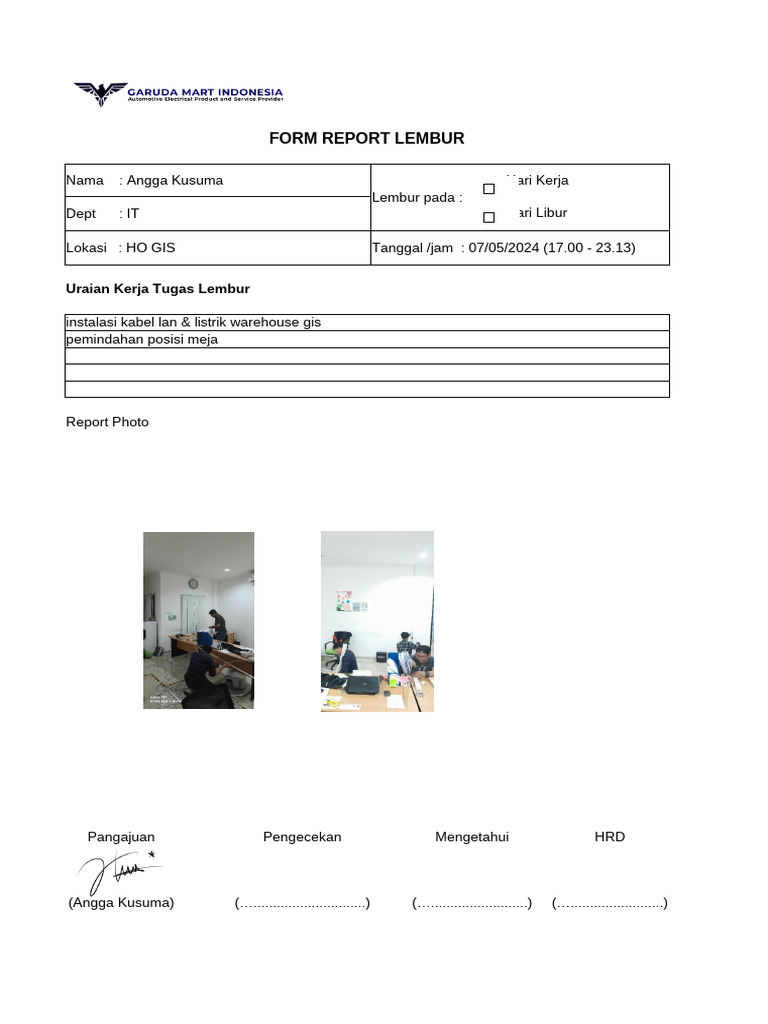 Form Report Lembur | PDF