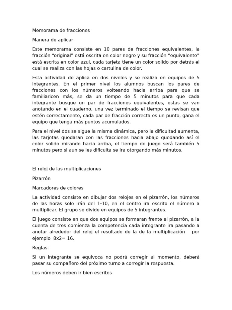 Memorama De Fracciones Equivalentes Pdf