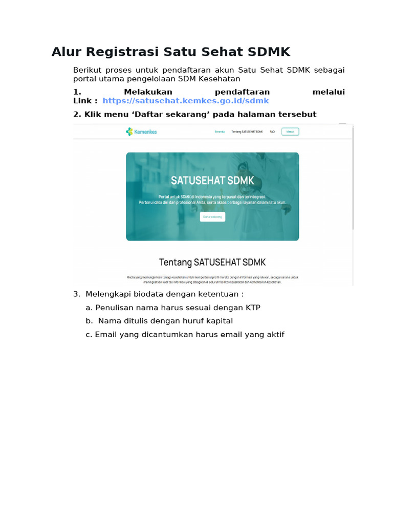 Alur Registrasi Satu Sehat SDMK | PDF