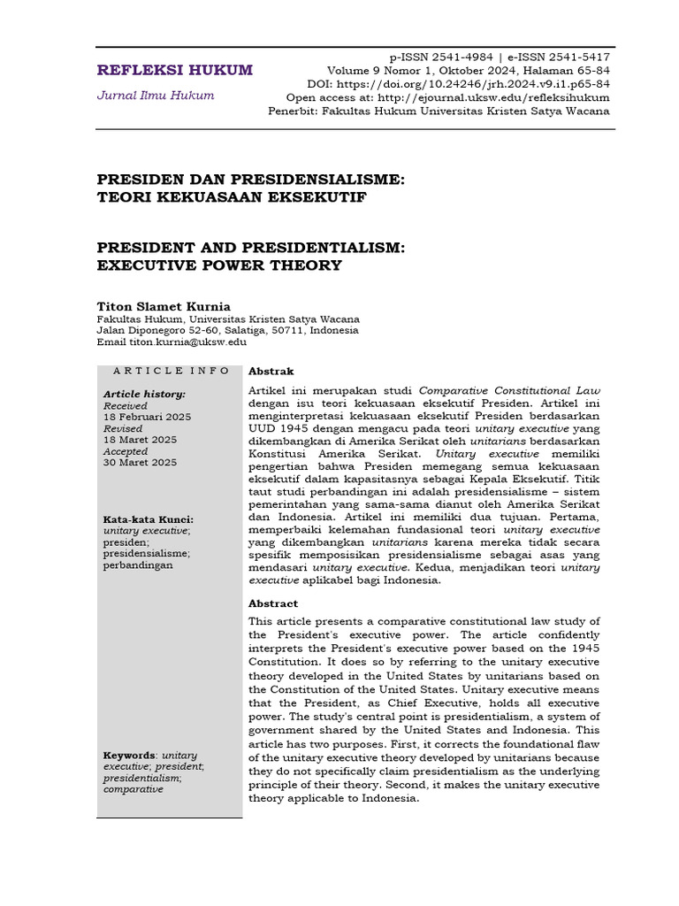Kelemahan Teori Unitary Executive | PDF