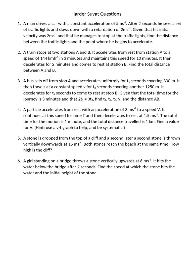 4.3 Harder SUVAT Questions | PDF