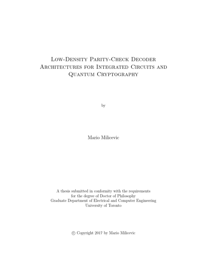 Low-Density Parity-Check Decoder Architectures For Integrated Circuits and Quantum Cryptography ...