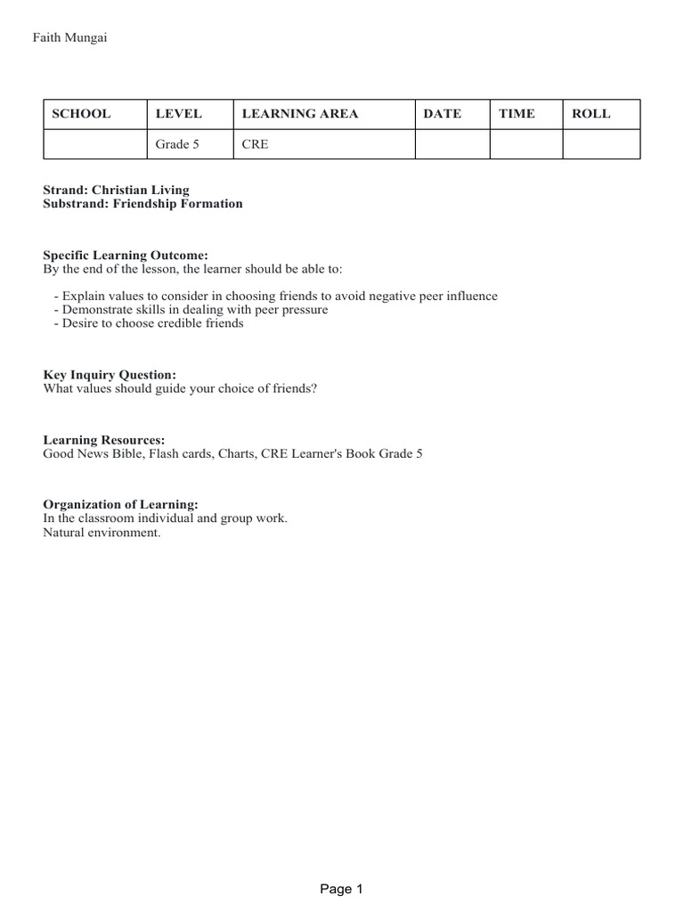1543 - CRE - Grade 5 | PDF | Learning | Teachers
