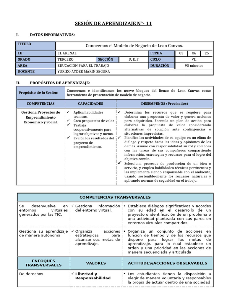 Sesión de Aprendizaje #11 | PDF | Aprendizaje | Maestros