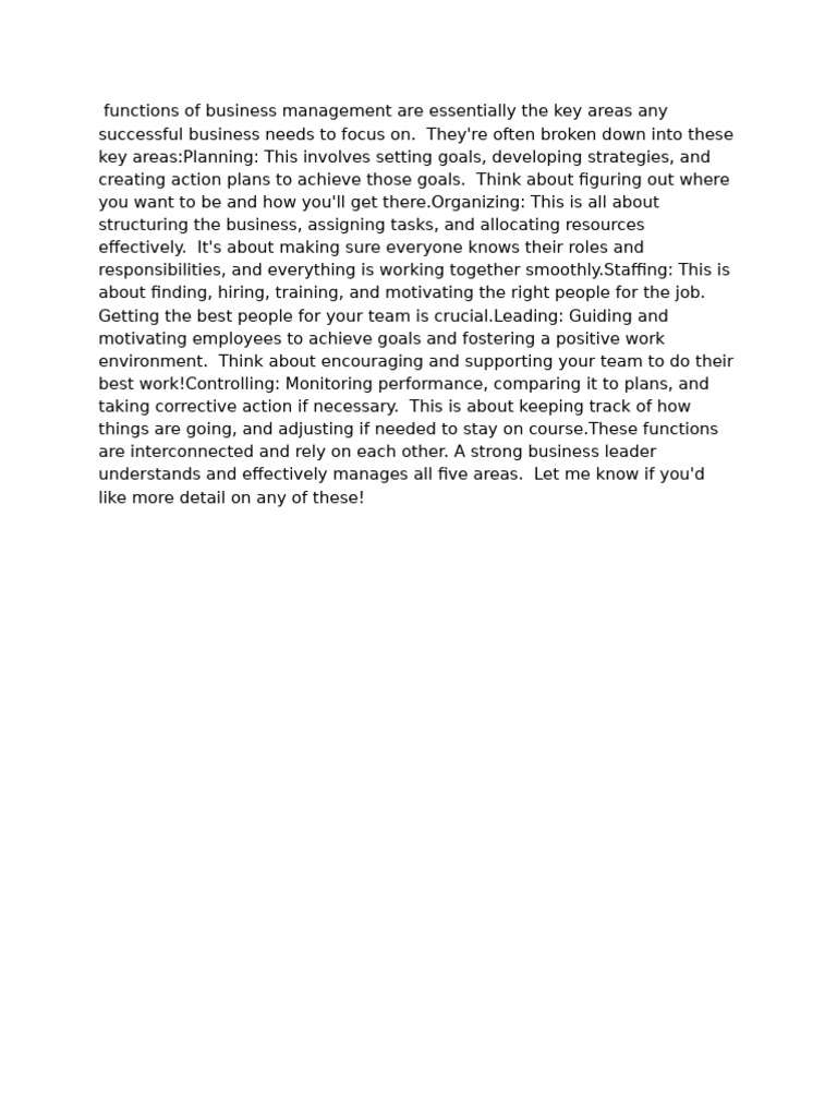 Functions of Business Management Explained | PDF