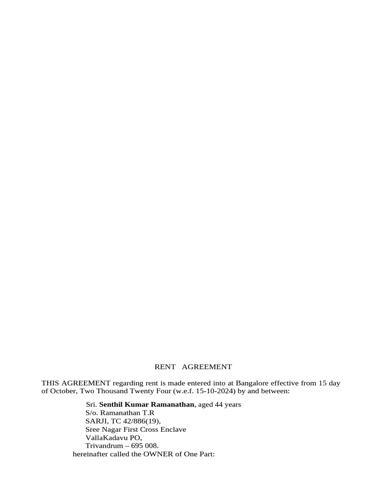 Agreement Senthil Kumar Ramanathan CF-9 - Prasath Manickam 2 | PDF ...