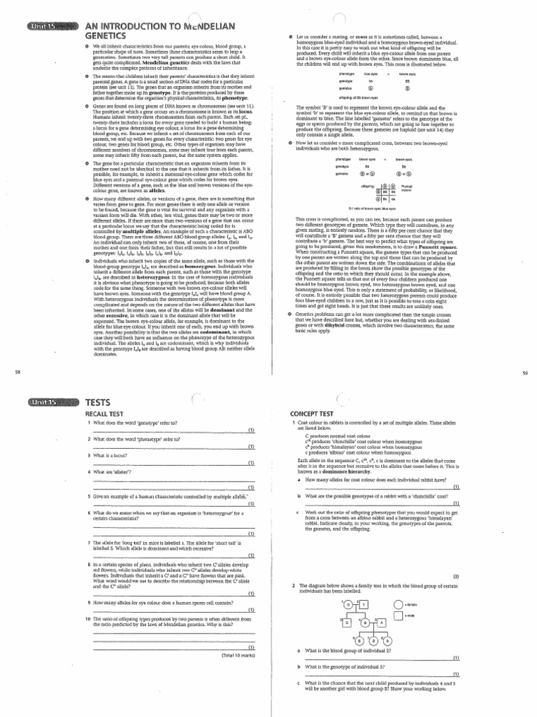 Unit 15 Genetics Revision | PDF