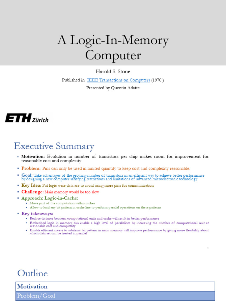 A Logic-In-Memory Computer: Harold S. Stone | PDF | Cpu Cache | Computer Memory