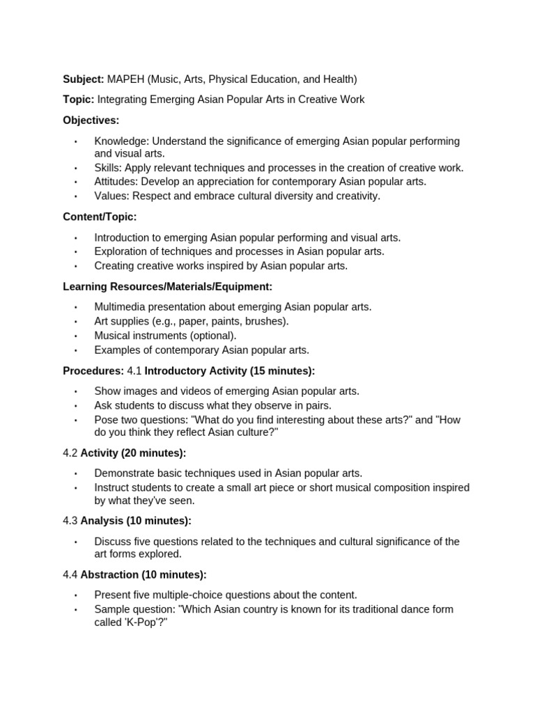 Emerging Asian Popular Arts in MAPEH | PDF | The Arts | Creativity