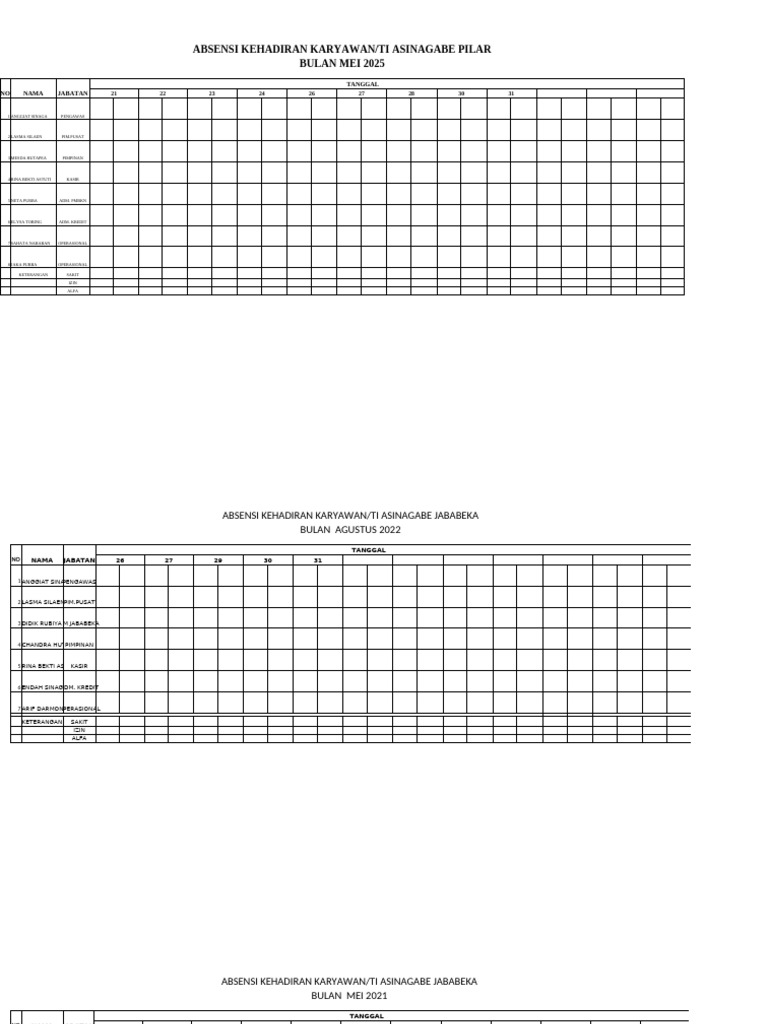 Absensi Kehadiran Karyawan/Ti Asinagabe Pilar Bulan Mei 2025 | PDF