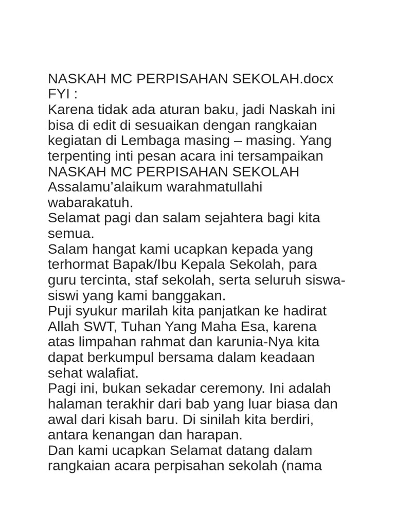 Contoh Teks MC Perpisahan | PDF
