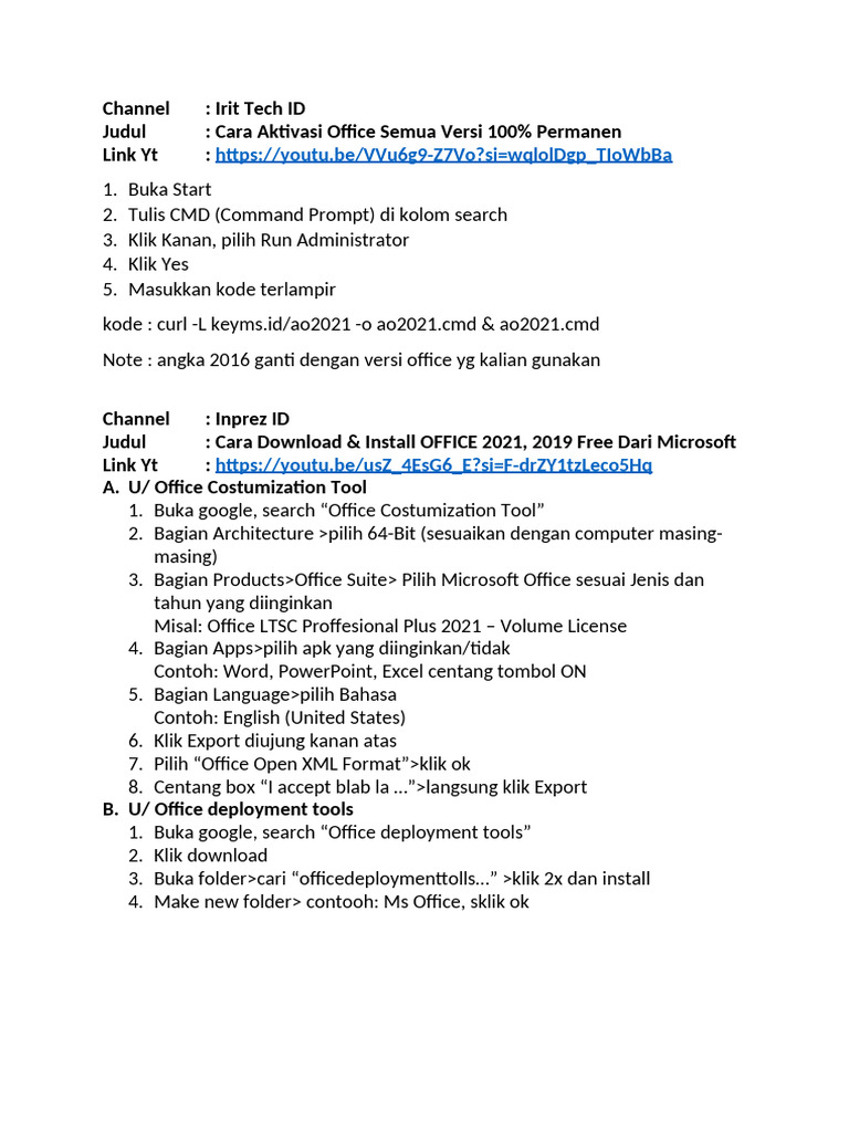 Tutorial Install Dan Aktivasi Ms Office | PDF