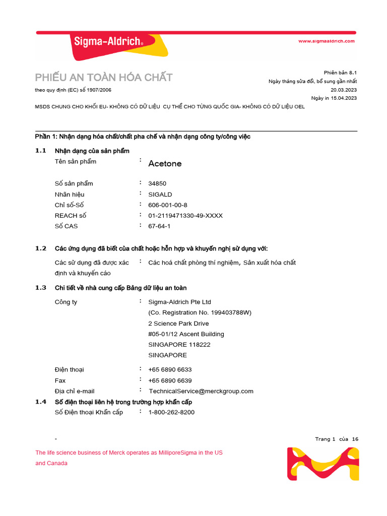 14.4. MSDS - Son Xit ATM (Acetone) | PDF
