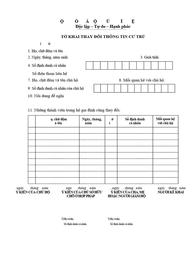T Khai Thay Đ I Thông Tin Cư Trú Ct01 | PDF