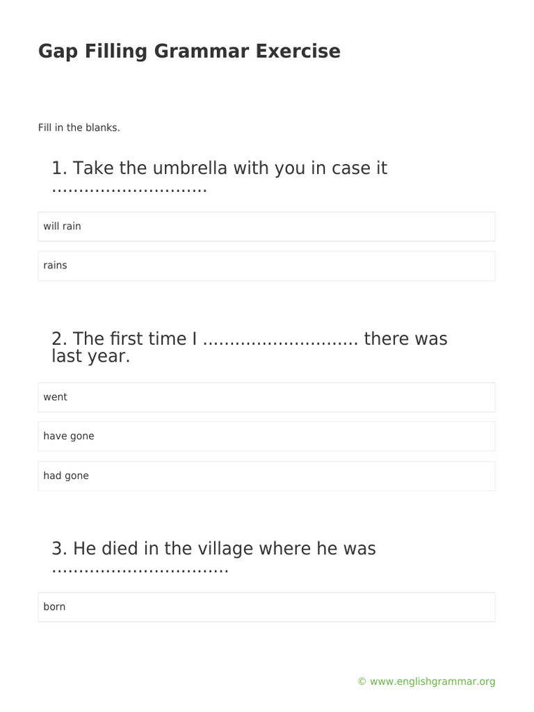 Gap Filling Grammar Exercise | PDF