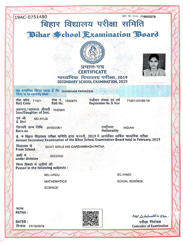 Matric Certificate | PDF