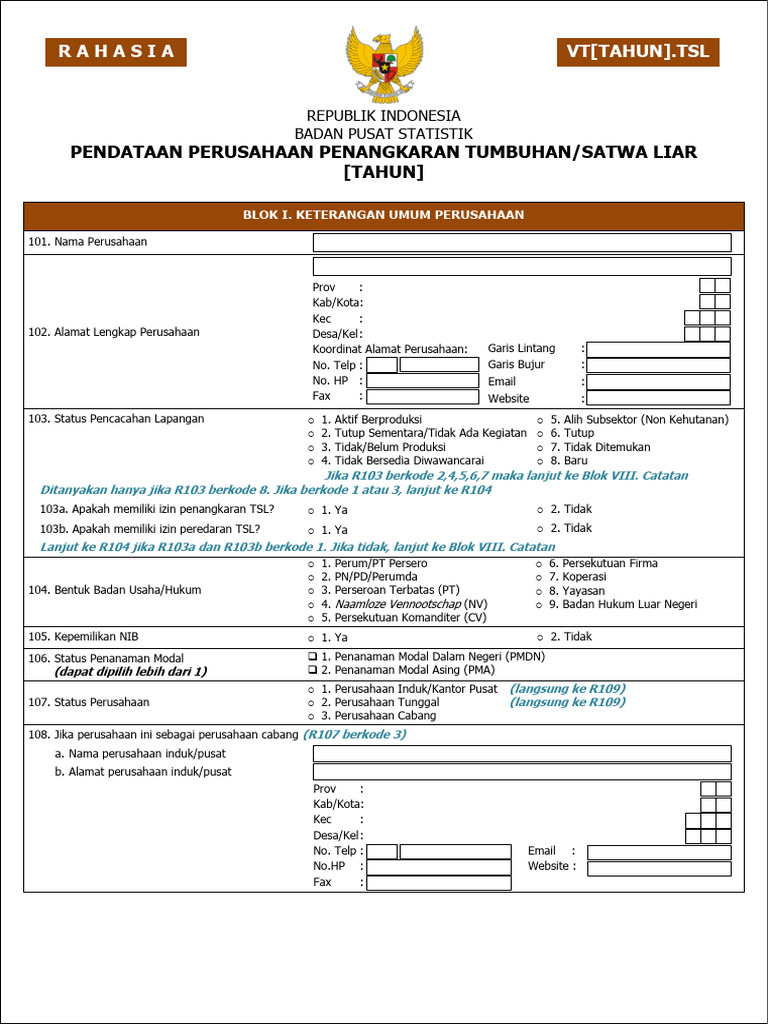 Kuesioner Perusahaan Kehutanan CAPI (VT - TSL) | PDF