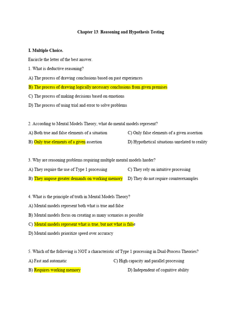14 (B) Reasoning and Hypothesis Testing | PDF | Rationality | Reason