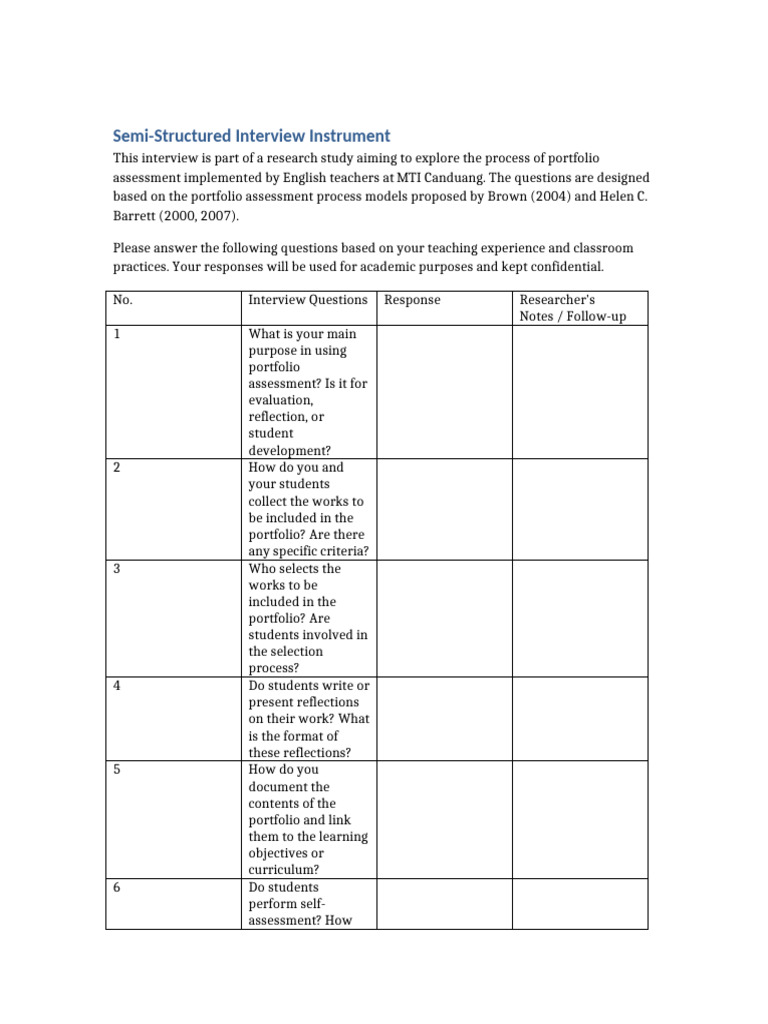 Interview Instrument Portfolio MTI Canduang English Notes | PDF ...