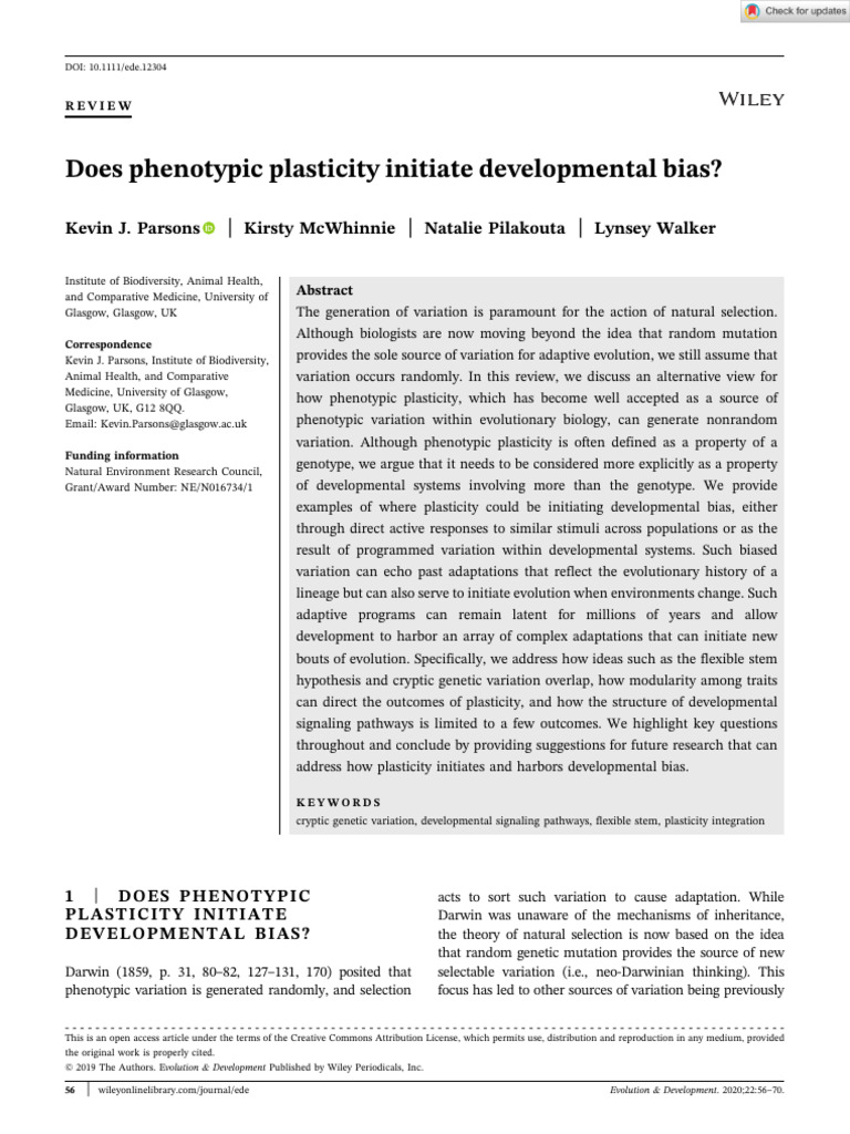 Evolution and Development - 2019 - Parsons - Does Phenotypic Plasticity Initiate Developmental ...
