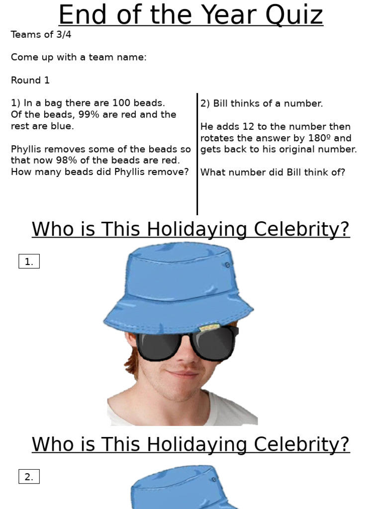 End of Year Quiz Activities | PDF | Area