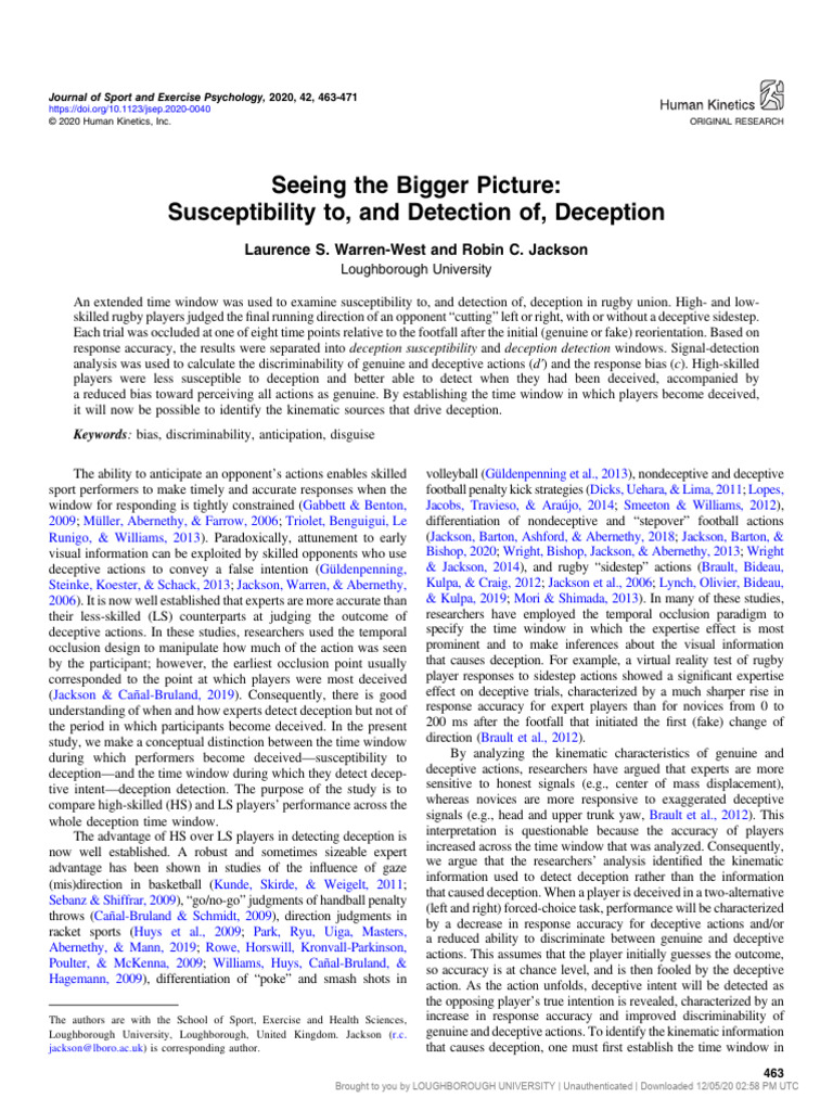 Warren-West & Jackson 2020 Seeing The Bigger Picture | PDF | Deception | Accuracy And Precision