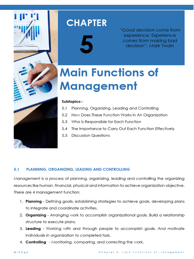 Chapter 5 - Main Functions of Management | PDF | Planning | Strategic Planning
