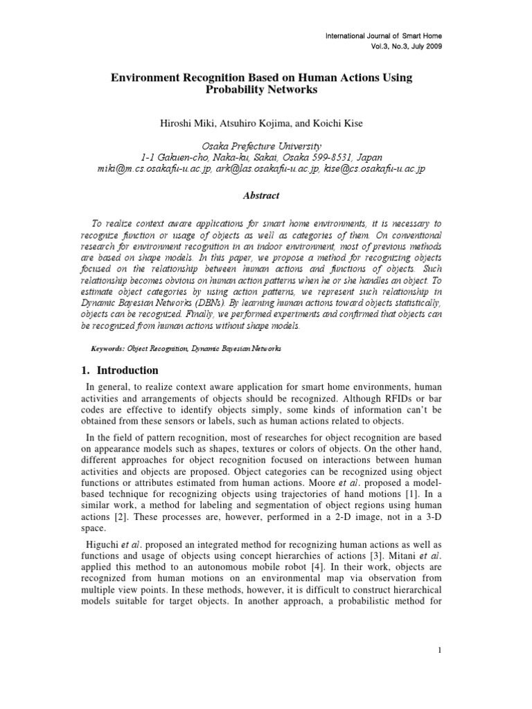 Environment Recognition Based On Human Actions Using Probability Networks | PDF | Bayesian ...